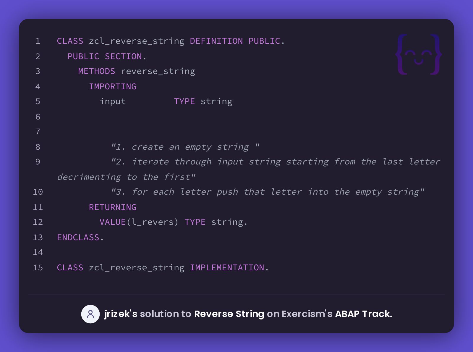Jrizeks Solution For Reverse String In Abap On Exercism