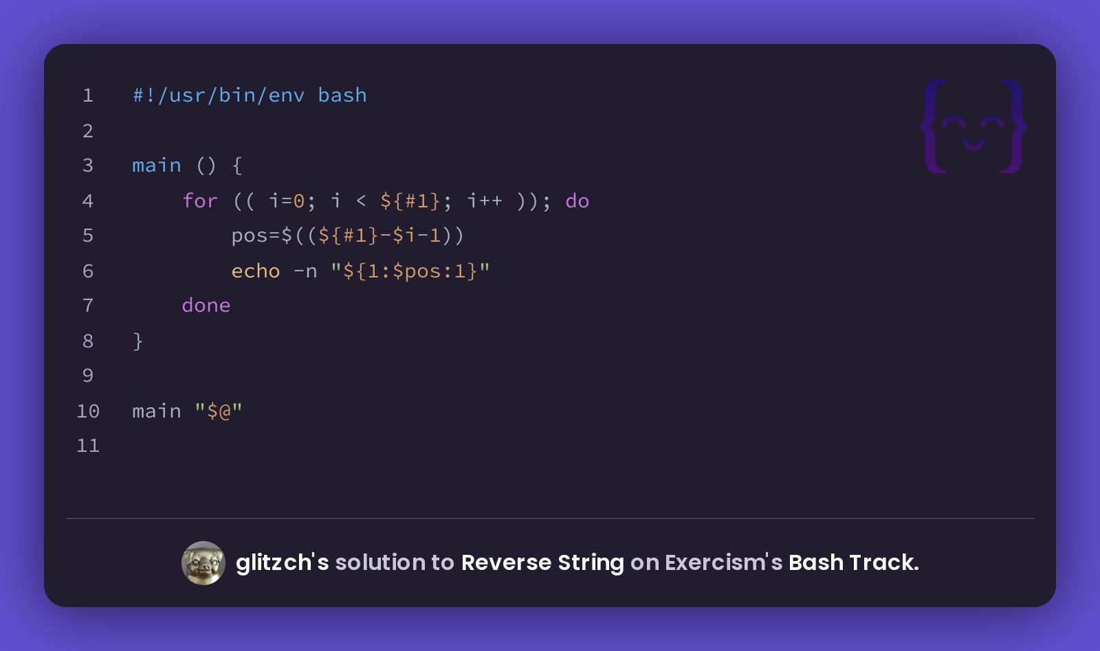 Glitzchs Solution For Reverse String In Bash On Exercism