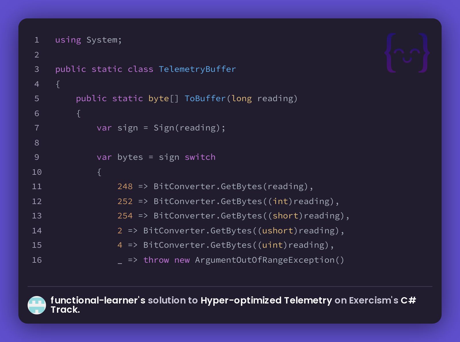 functional-learner's solution for Hyper-optimized Telemetry in C# on ... functional-learner's solution for Hyper-optimized Telemetry in C# on ...