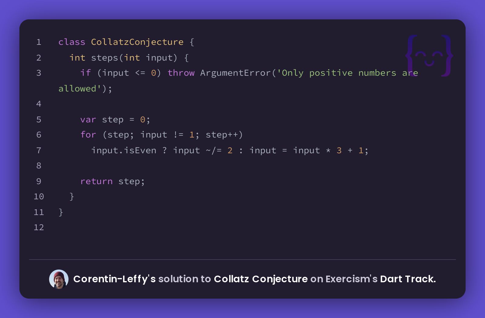 Corentin Leffys Solution For Collatz Conjecture In Dart On Exercism