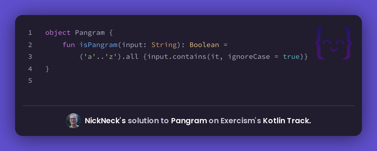 NickNeck's solution for Pangram in Kotlin on Exercism NickNeck's solution for Pangram in Kotlin on Exercism