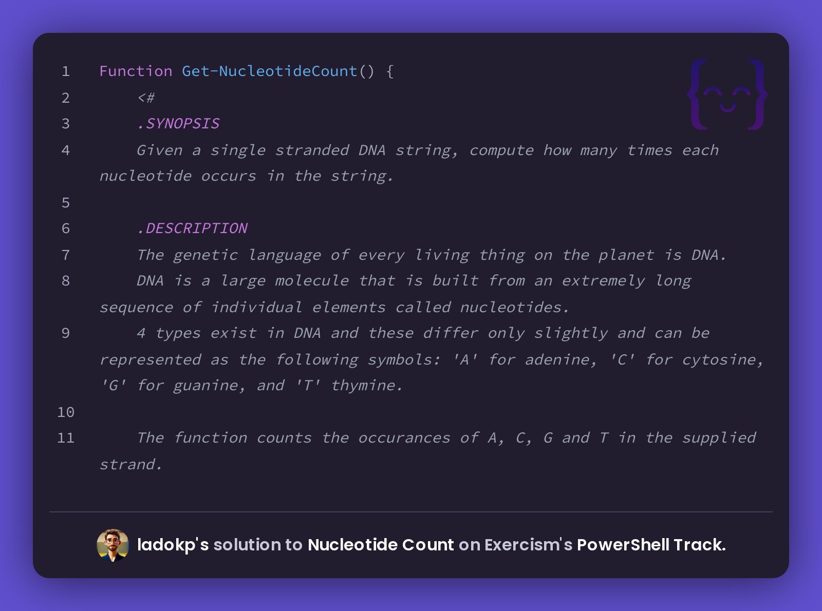 Ladokps Solution For Nucleotide Count In Powershell On Exercism