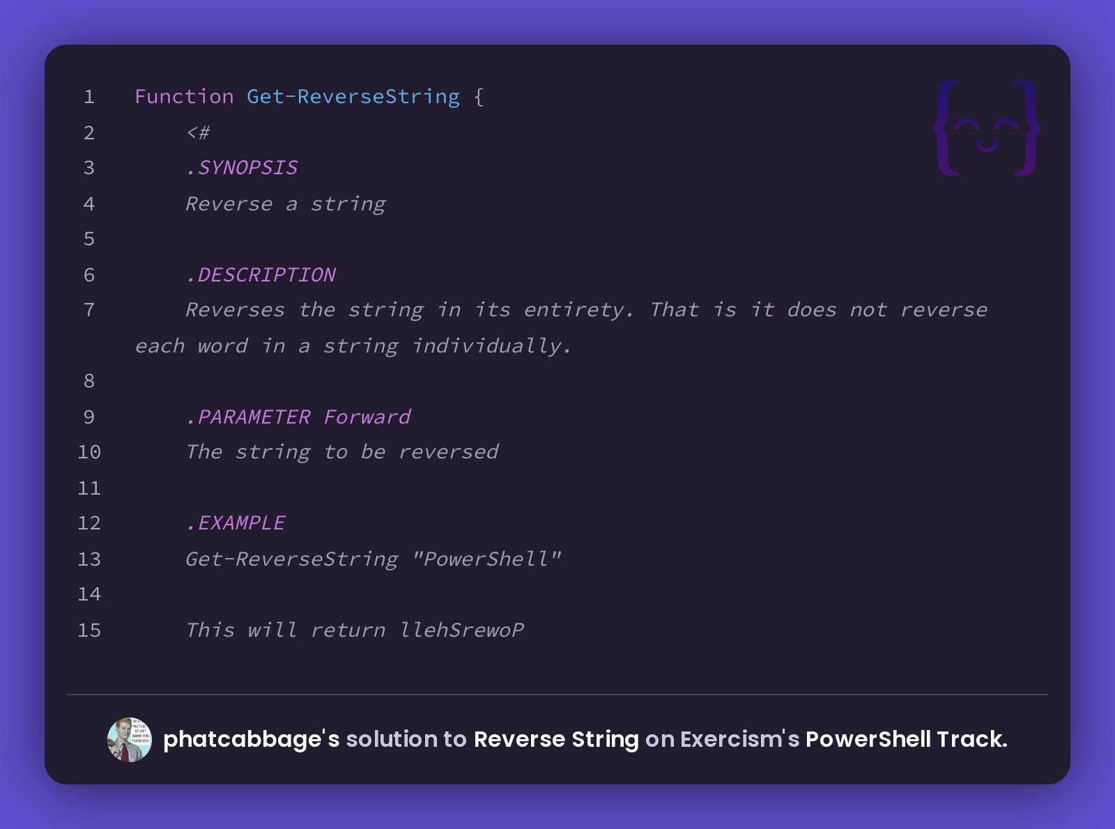 Phatcabbages Solution For Reverse String In Powershell On Exercism