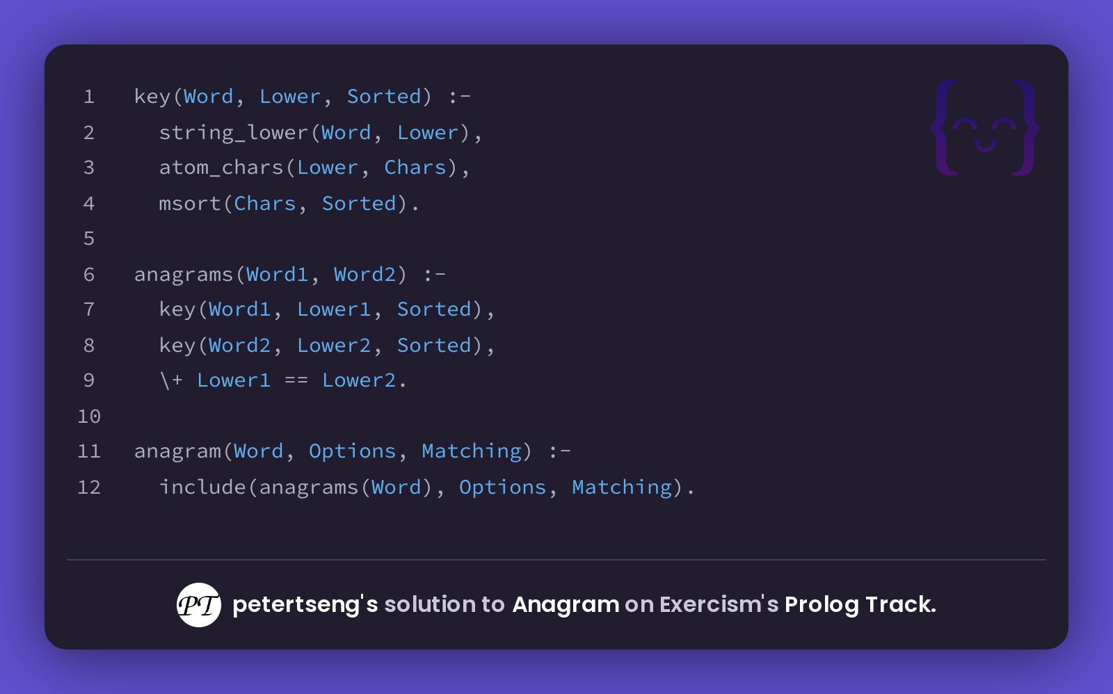 petertseng's solution for Anagram in Prolog on Exercism petertseng's solution for Anagram in Prolog on Exercism