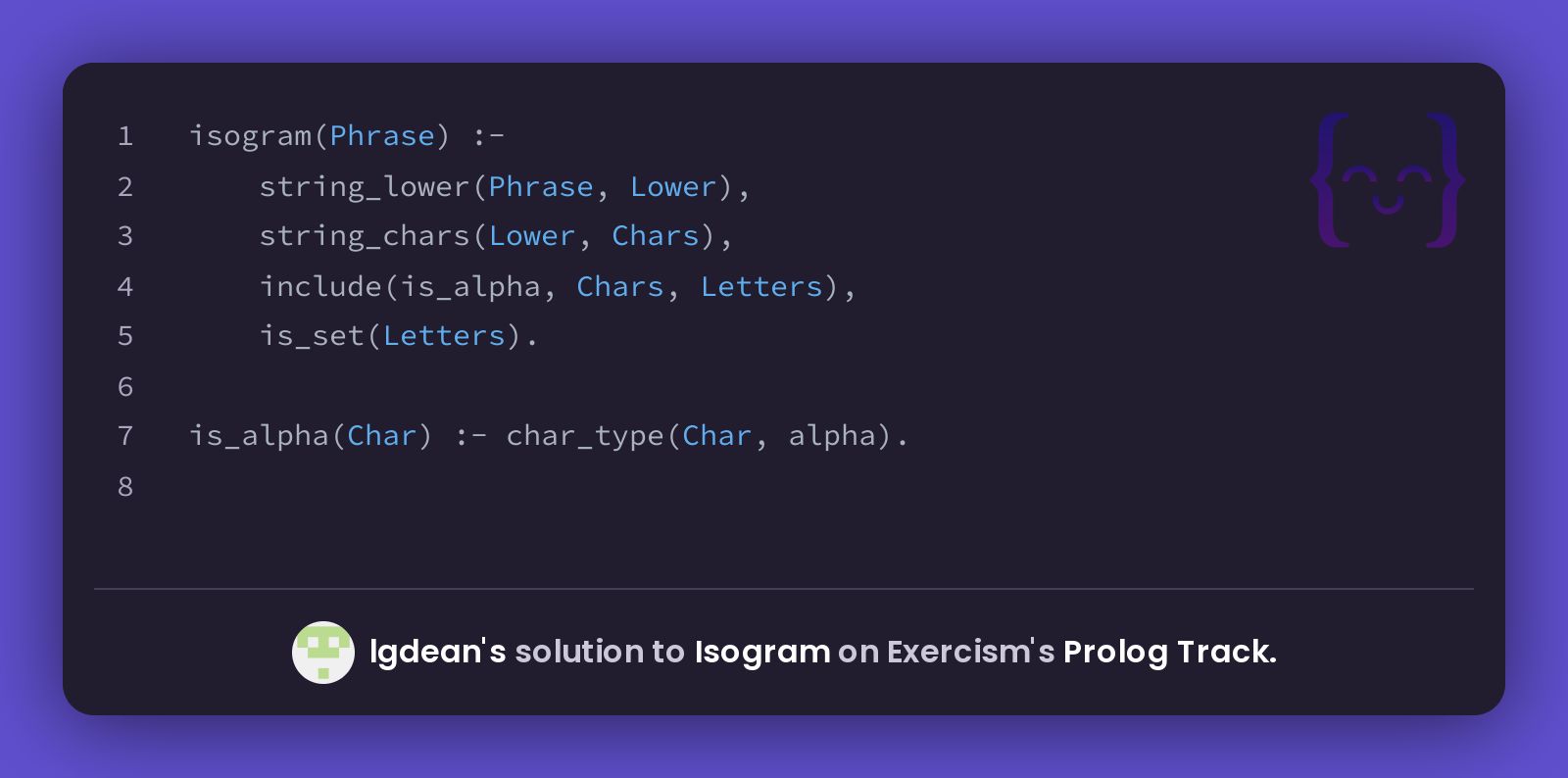 lgdean's solution for Isogram in Prolog on Exercism lgdean's solution for Isogram in Prolog on Exercism