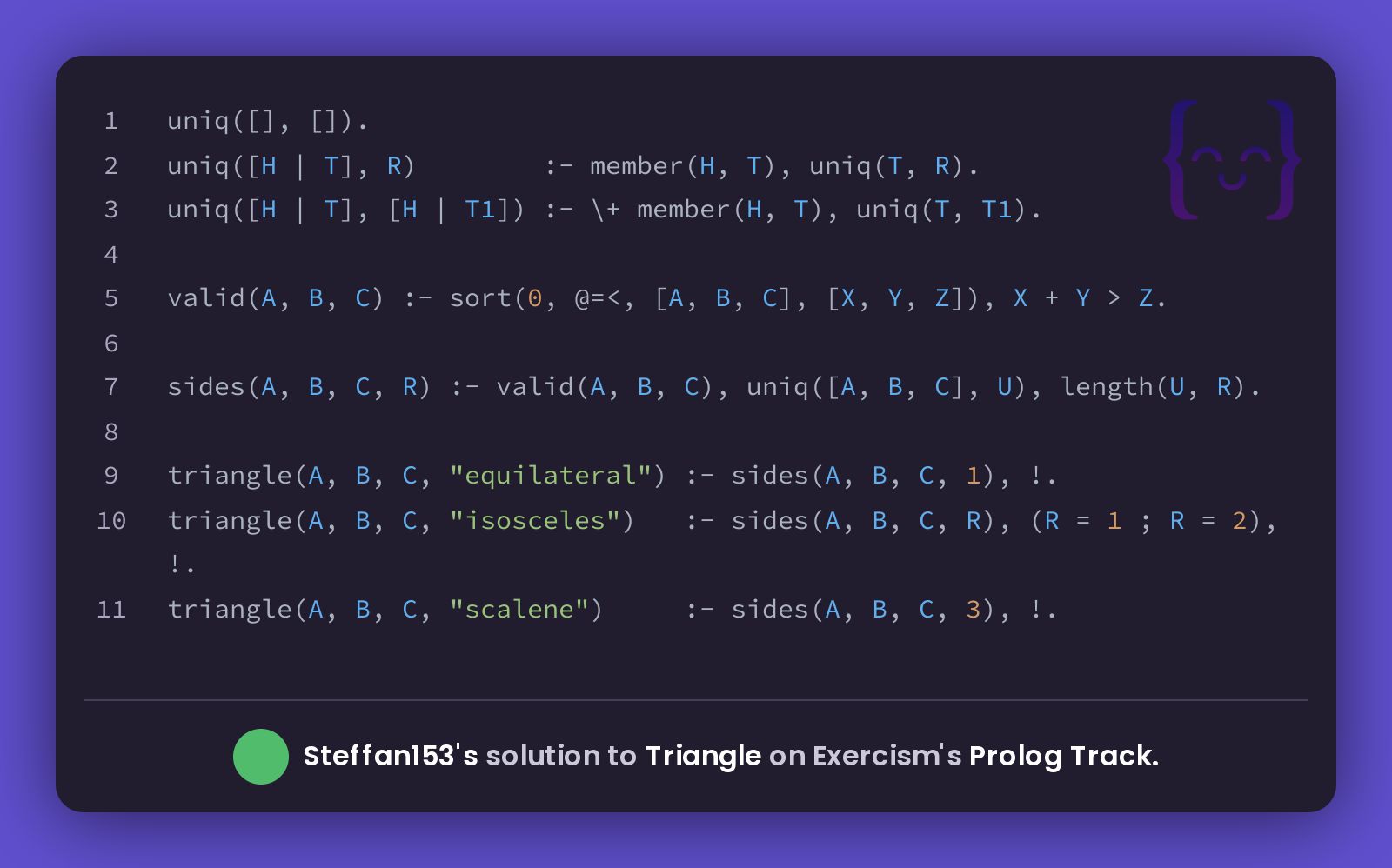 Steffan153's solution for Triangle in Prolog on Exercism Steffan153's solution for Triangle in Prolog on Exercism