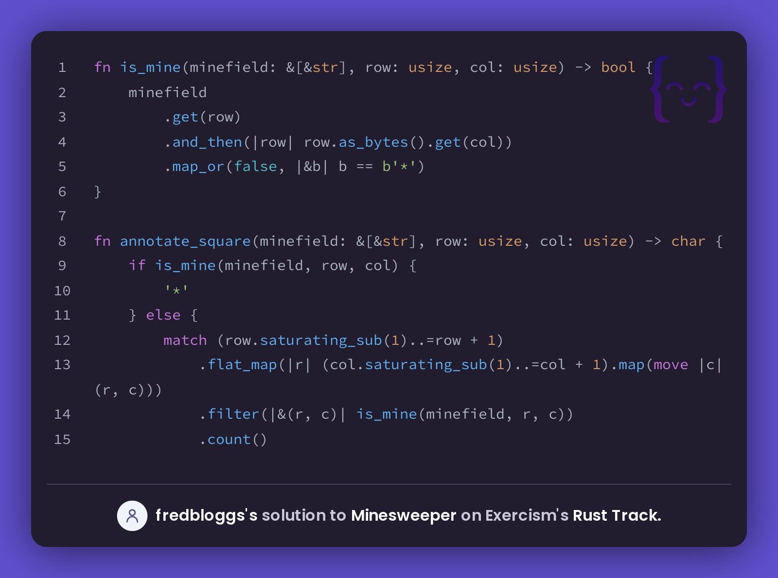 Fredbloggss Solution For Minesweeper In Rust On Exercism