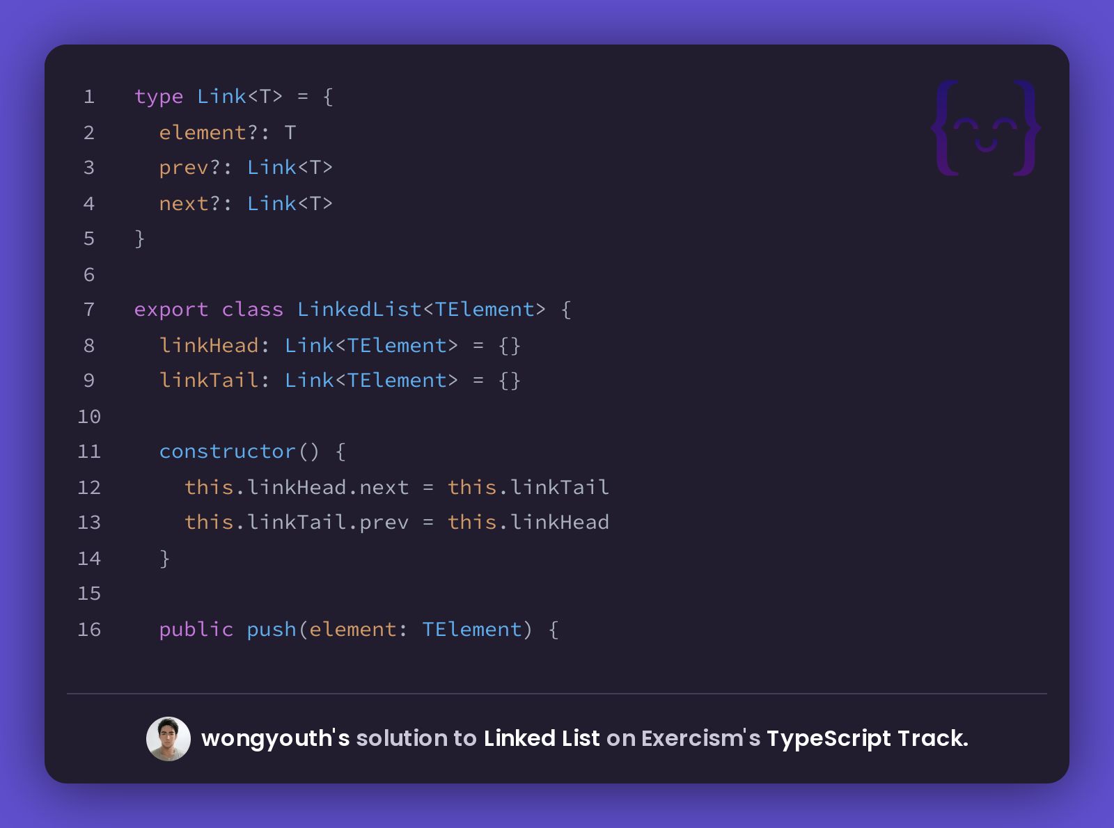 Wongyouths Solution For Linked List In Typescript On Exercism