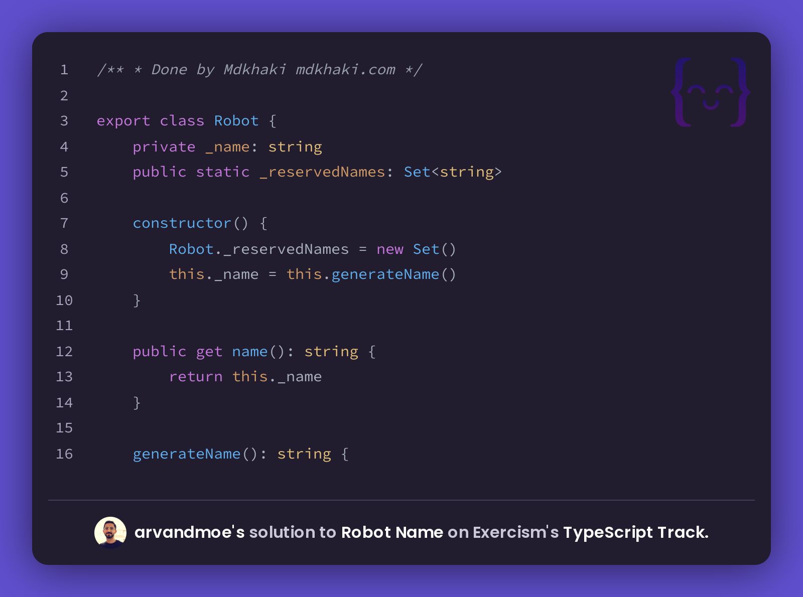 Arvandmoes Solution For Robot Name In Typescript On Exercism 6263
