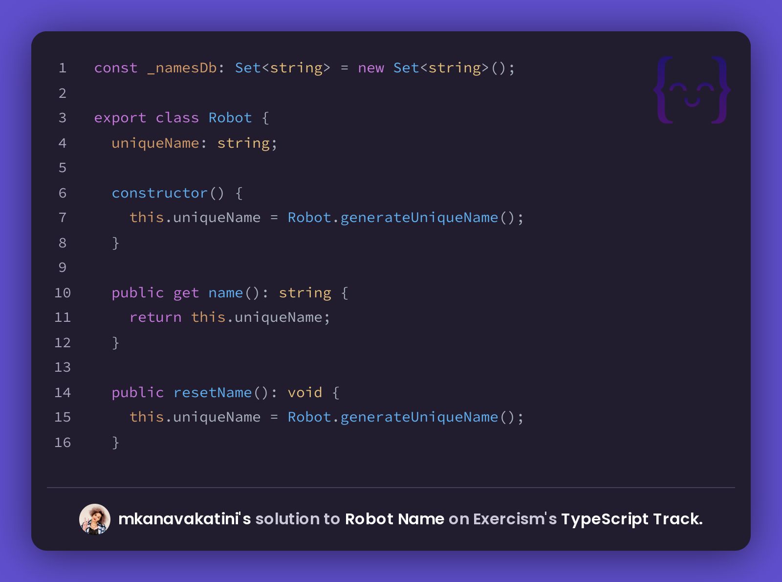 Mkanavakatinis Solution For Robot Name In Typescript On Exercism